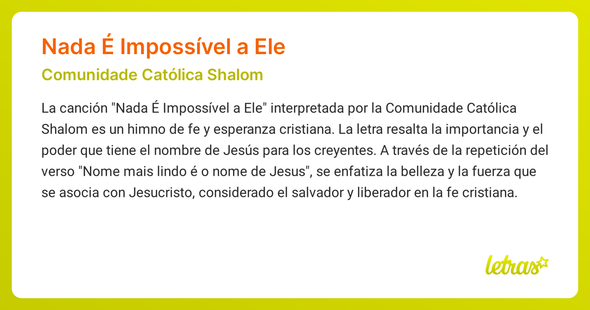 Significado de la canción NADA É IMPOSSÍVEL A ELE (Comunidade Católica ...