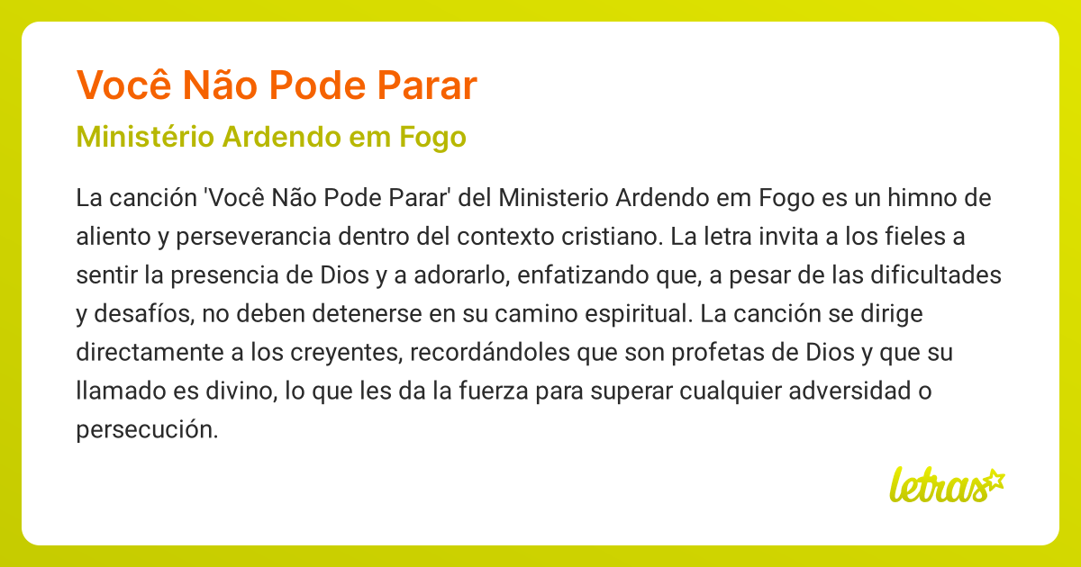 Significado de la canción VOCÊ NÃO PODE PARAR (Ministério Ardendo em ...