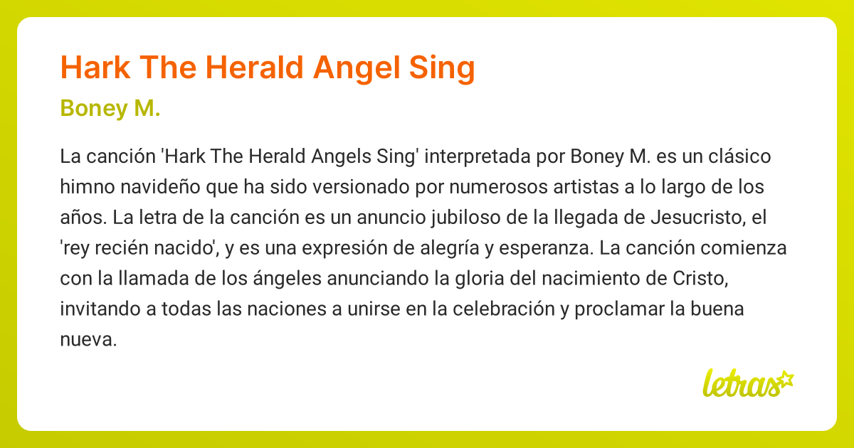 Significado de la canción HARK THE HERALD ANGEL SING (Boney M.) - LETRAS.COM