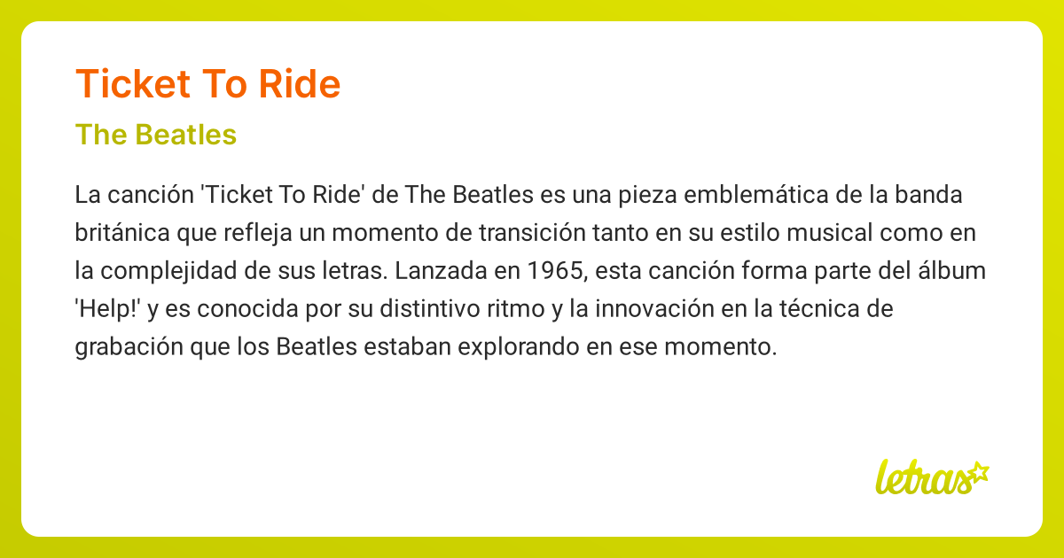 Significado de la canción TICKET TO RIDE (The Beatles) - LETRAS.COM