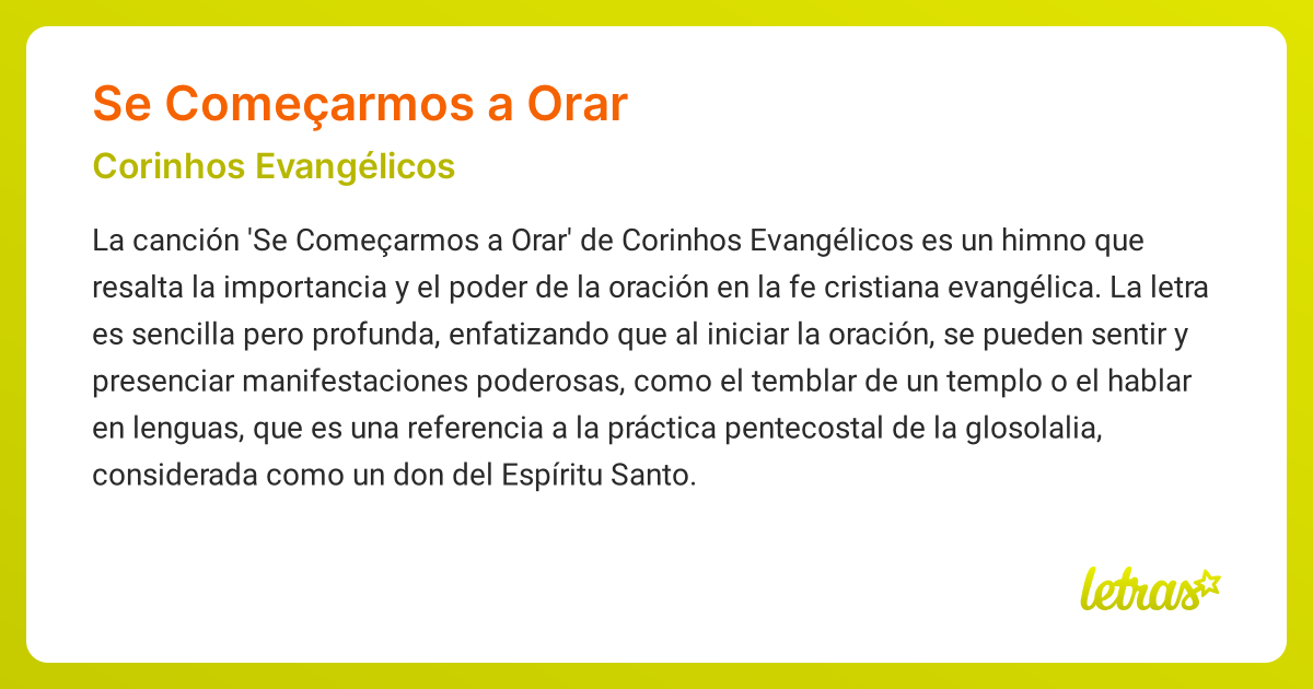 Significado de la canción SE COMEÇARMOS A ORAR (Corinhos Evangélicos ...