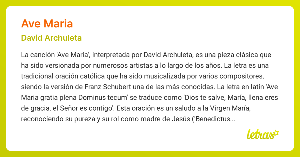 Significado de la canción AVE MARIA (David Archuleta) - LETRAS.COM