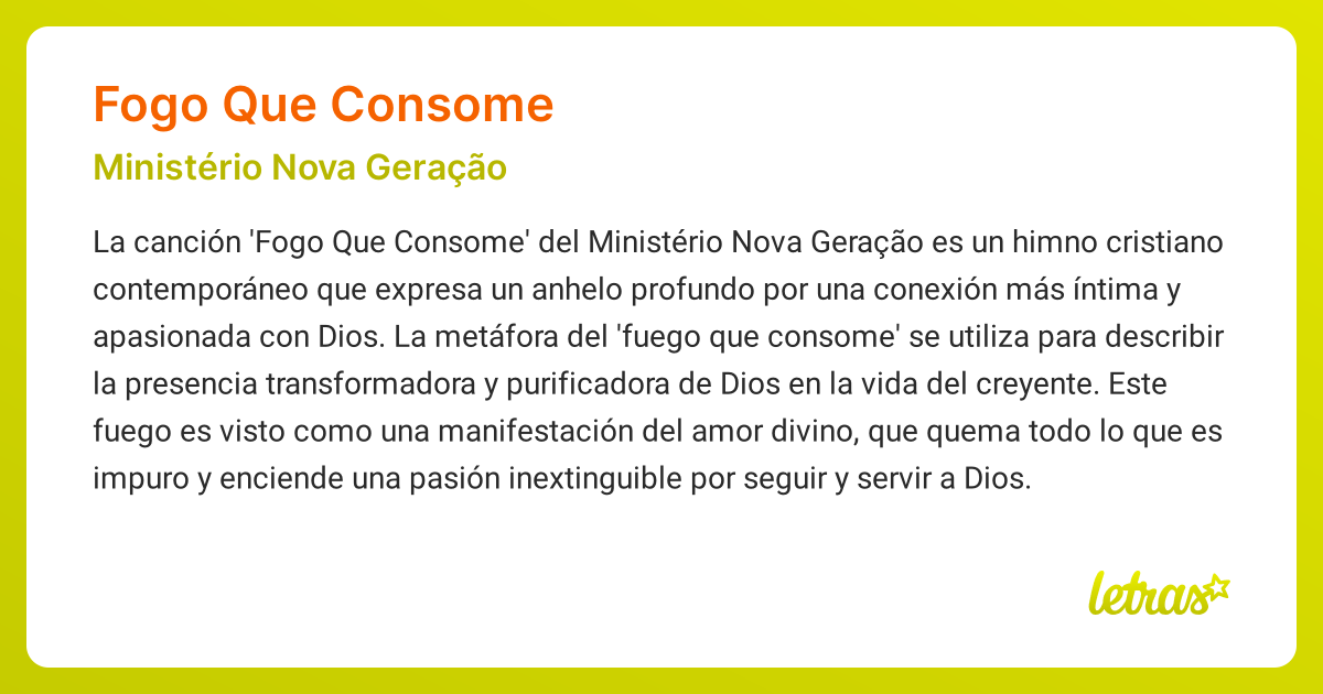 Significado de la canción FOGO QUE CONSOME (Ministério Nova Geração ...
