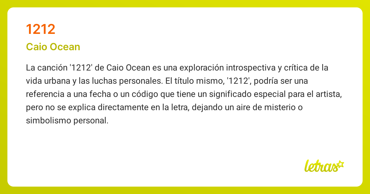 Significado de la canción 1212 (Caio Ocean) - LETRAS.COM