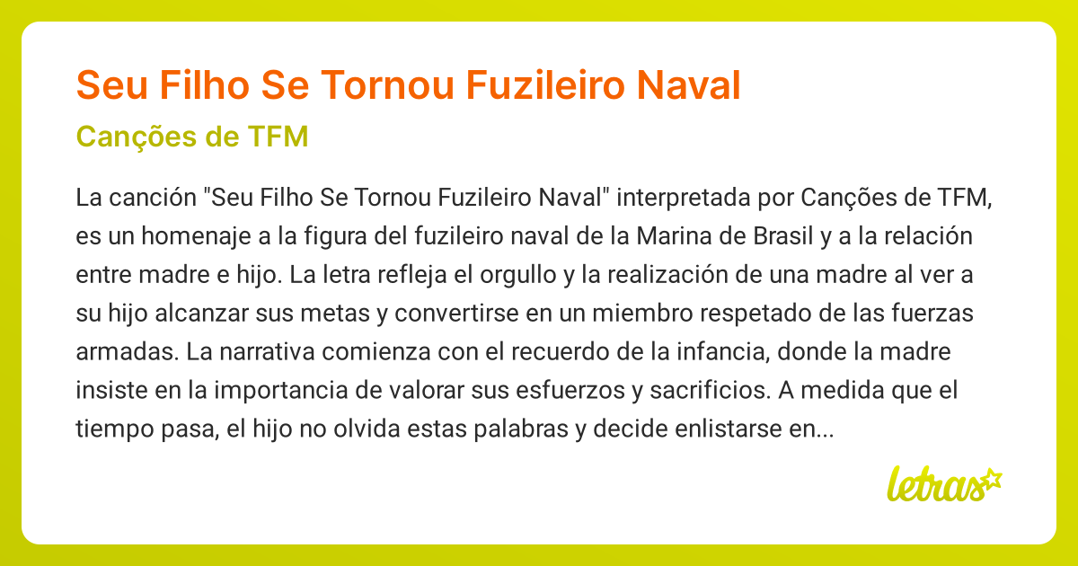 Significado de la canción Seu Filho Se Tornou Fuzileiro Naval (Canções ...
