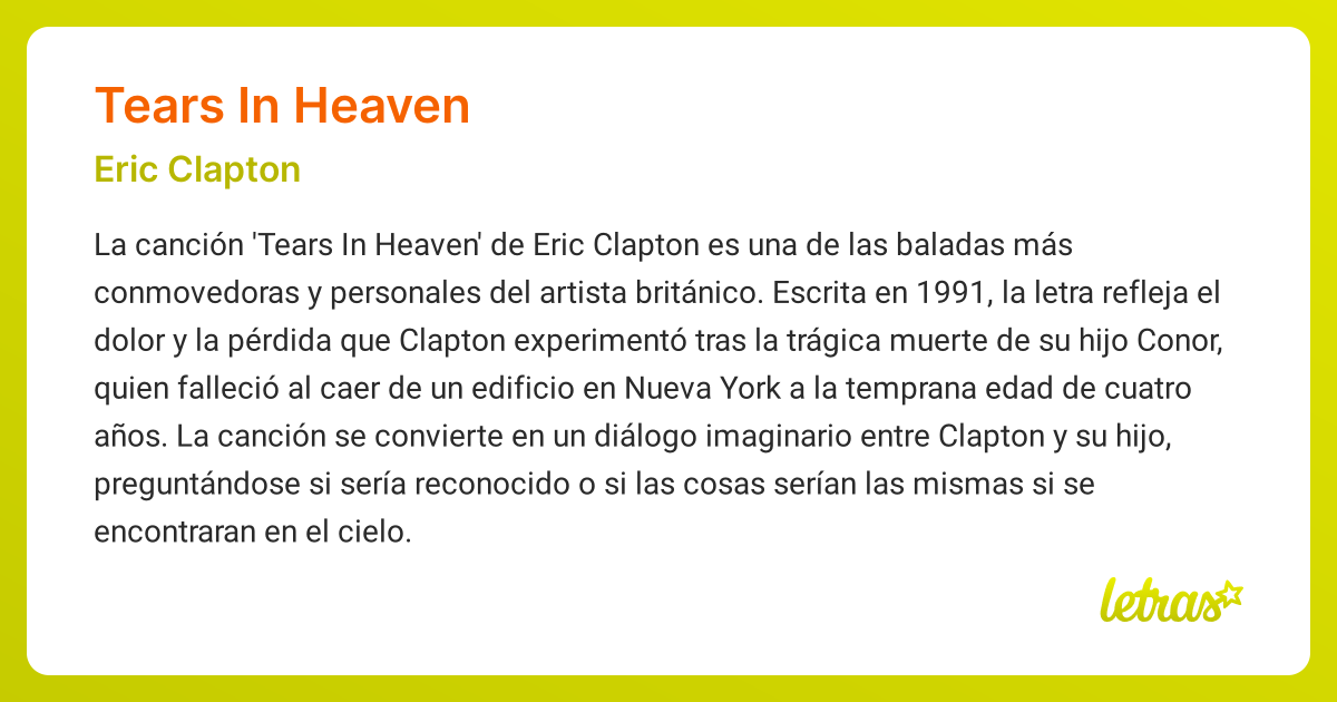 Significado de la canción TEARS IN HEAVEN (Eric Clapton) - LETRAS.COM