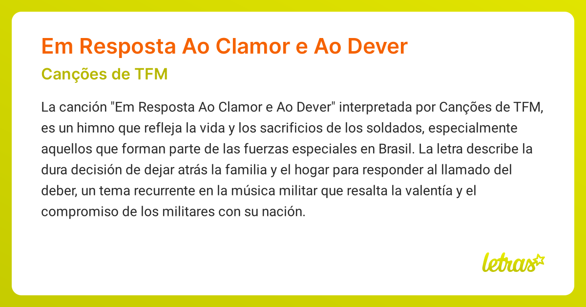 Significado de la canción Em Resposta Ao Clamor e Ao Dever (Canções de ...