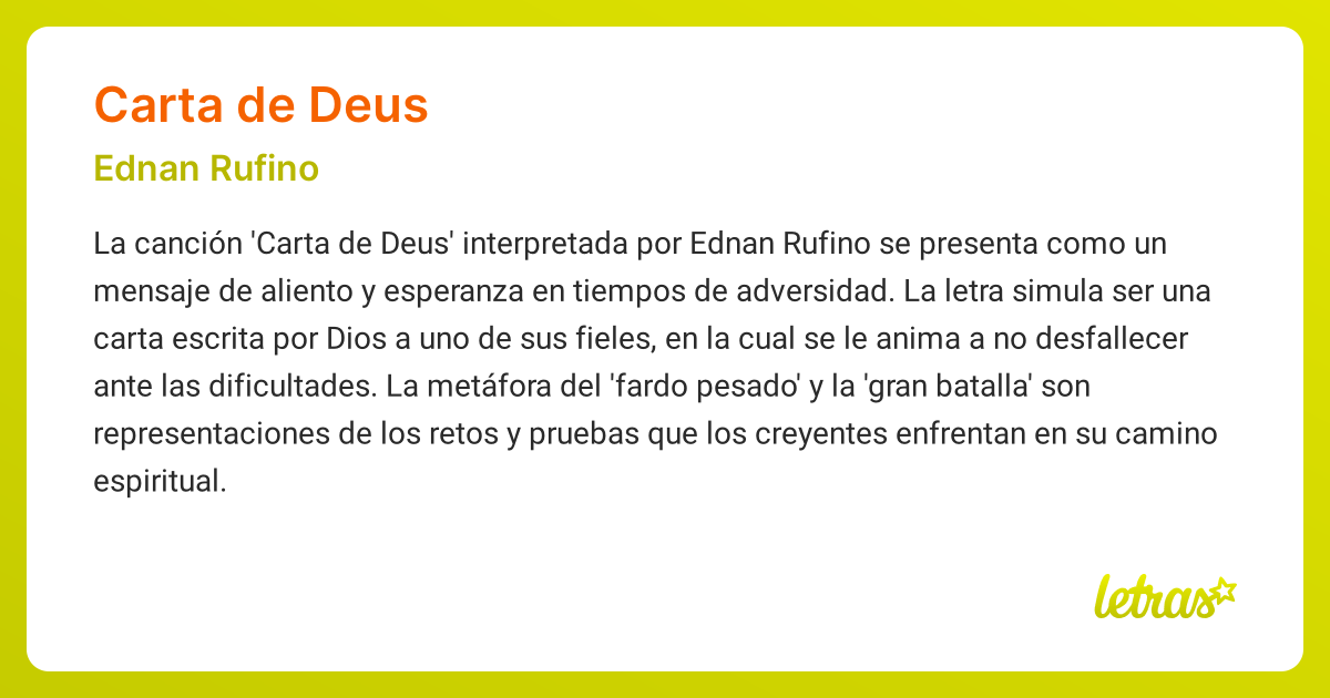 Significado de la canción CARTA DE DEUS (Ednan Rufino) - LETRAS.COM