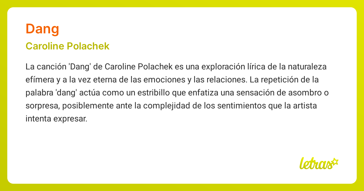 Significado de la canción DANG (Caroline Polachek) - LETRAS.COM