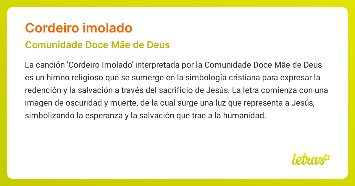 Significado de la canción CORDEIRO IMOLADO (Comunidade Doce Mãe de Deus ...