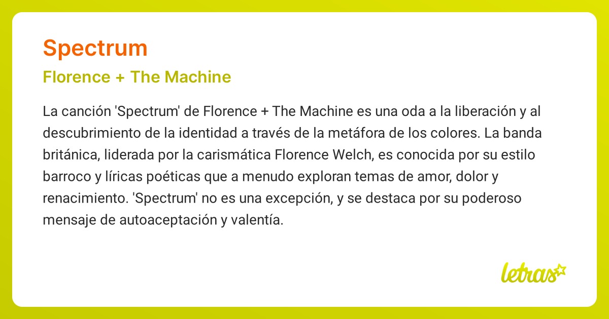 Significado de la canción SPECTRUM (Florence + The Machine) - LETRAS.COM
