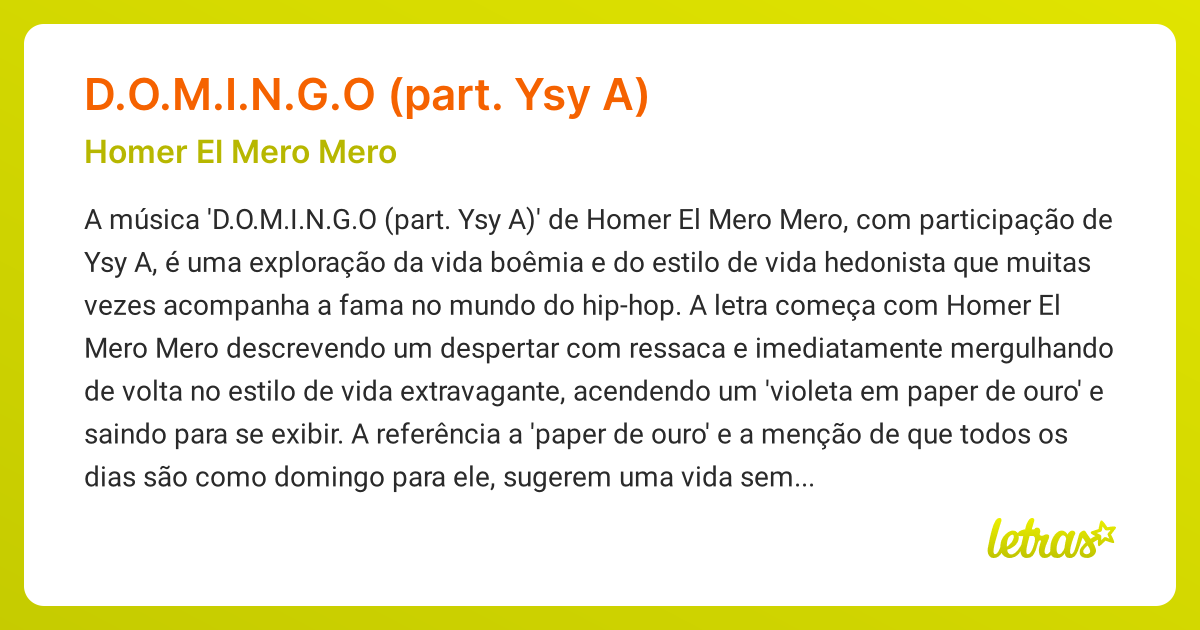Significado da música D.O.M.I.N.G.O (PART. YSY A) (Homer El Mero Mero ...