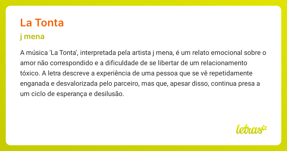 Significado da música LA TONTA (j mena) - LETRAS.MUS.BR