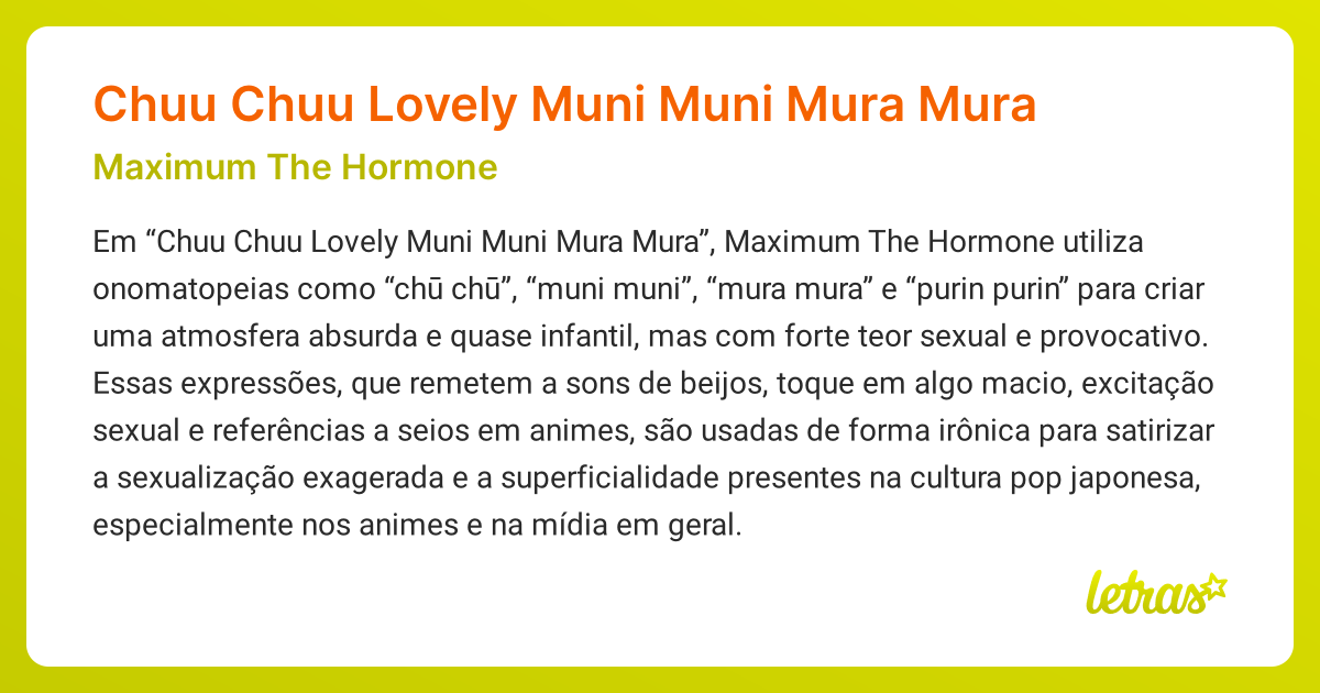 Significado da música Chuu Chuu Lovely Muni Muni Mura Mura (Maximum The ...