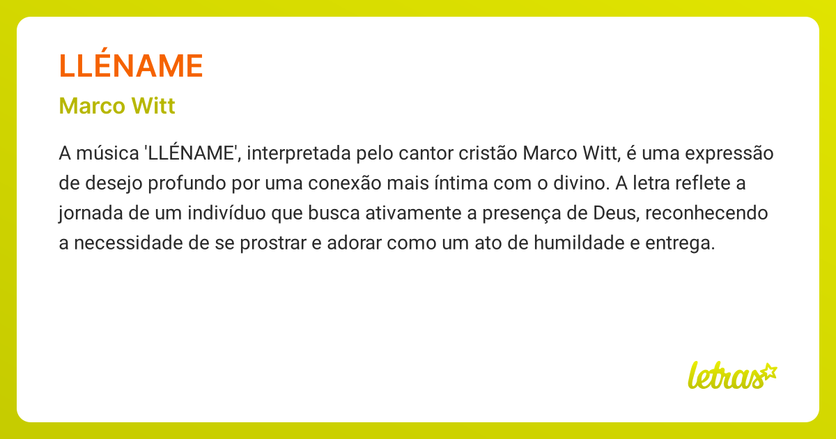 Significado da música LLÉNAME (Marco Witt) - LETRAS.MUS.BR