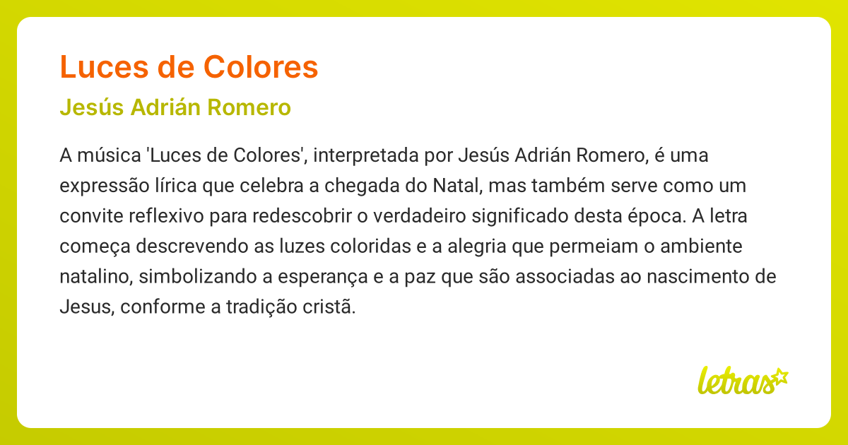 Significado da música LUCES DE COLORES (Jesús Adrián Romero) - LETRAS ...