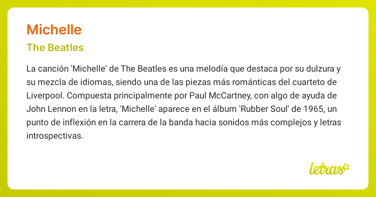 Significado de la canción MICHELLE (The Beatles) - LETRAS.COM