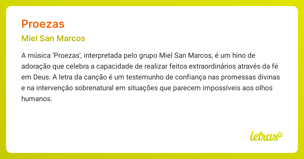 Significado da música PROEZAS (Miel San Marcos) - LETRAS.MUS.BR
