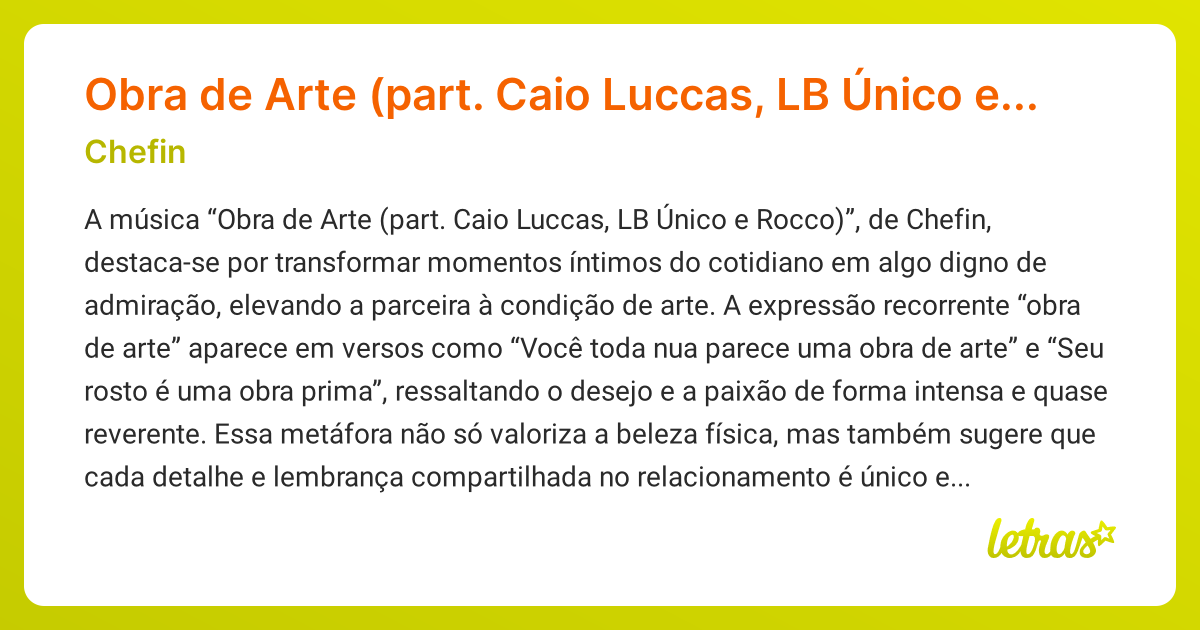 Significado da música Obra de Arte (part. Caio Luccas, LB Único e Rocco ...