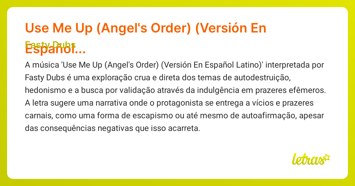 Significado da música Use Me Up (Angel's Order) (Versión En Español ...