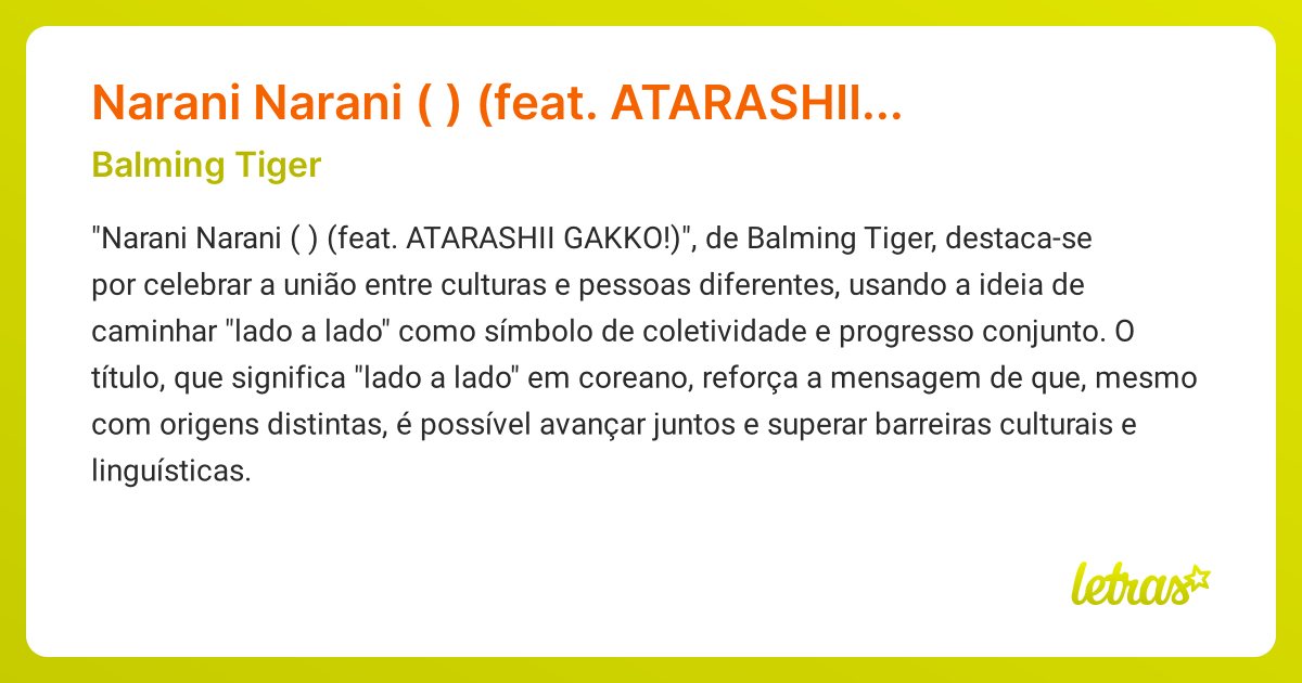 Significado da música Narani Narani (나란히 나란히) (feat. ATARASHII GAKKO ...