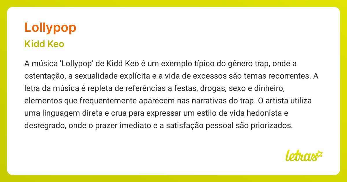 Significado da música LOLLYPOP (Kidd Keo) - LETRAS.MUS.BR