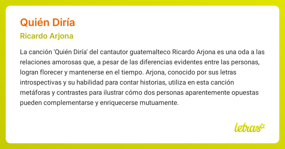 Significado de la canción QUIÉN DIRÍA (Ricardo Arjona) - LETRAS.COM