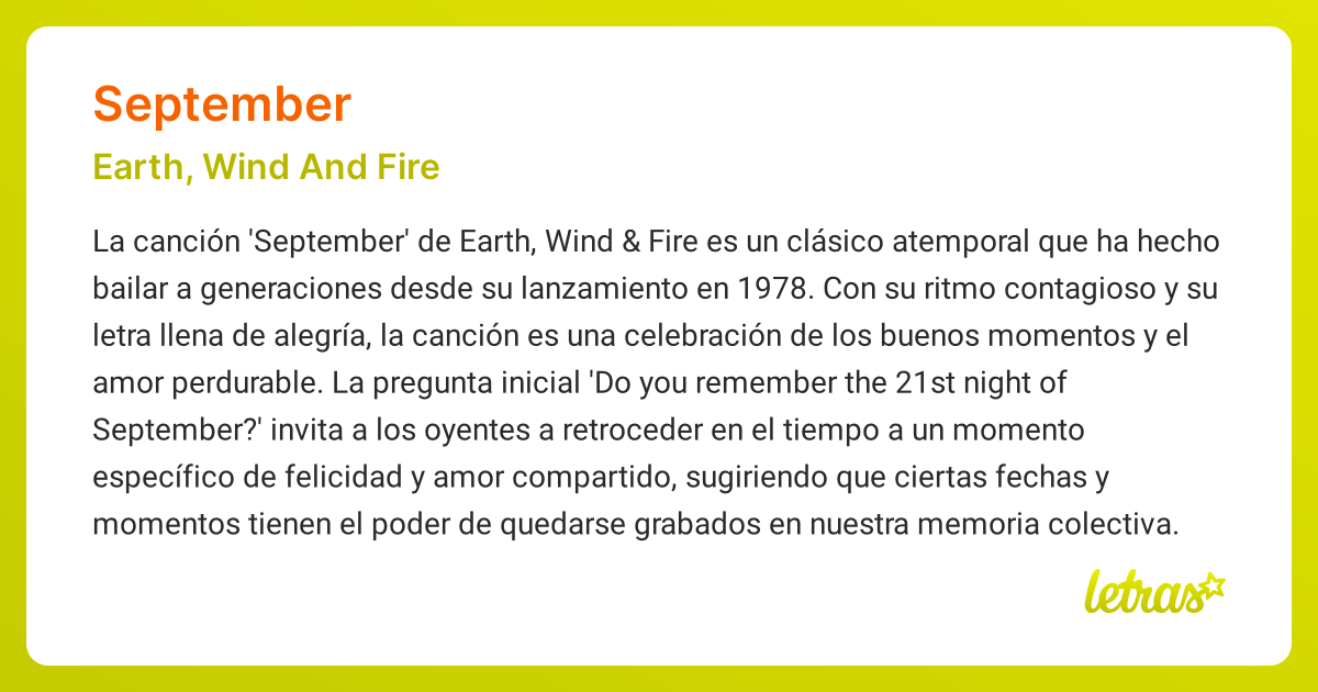 Significado de la canción SEPTEMBER (Earth, Wind And Fire) - LETRAS.COM