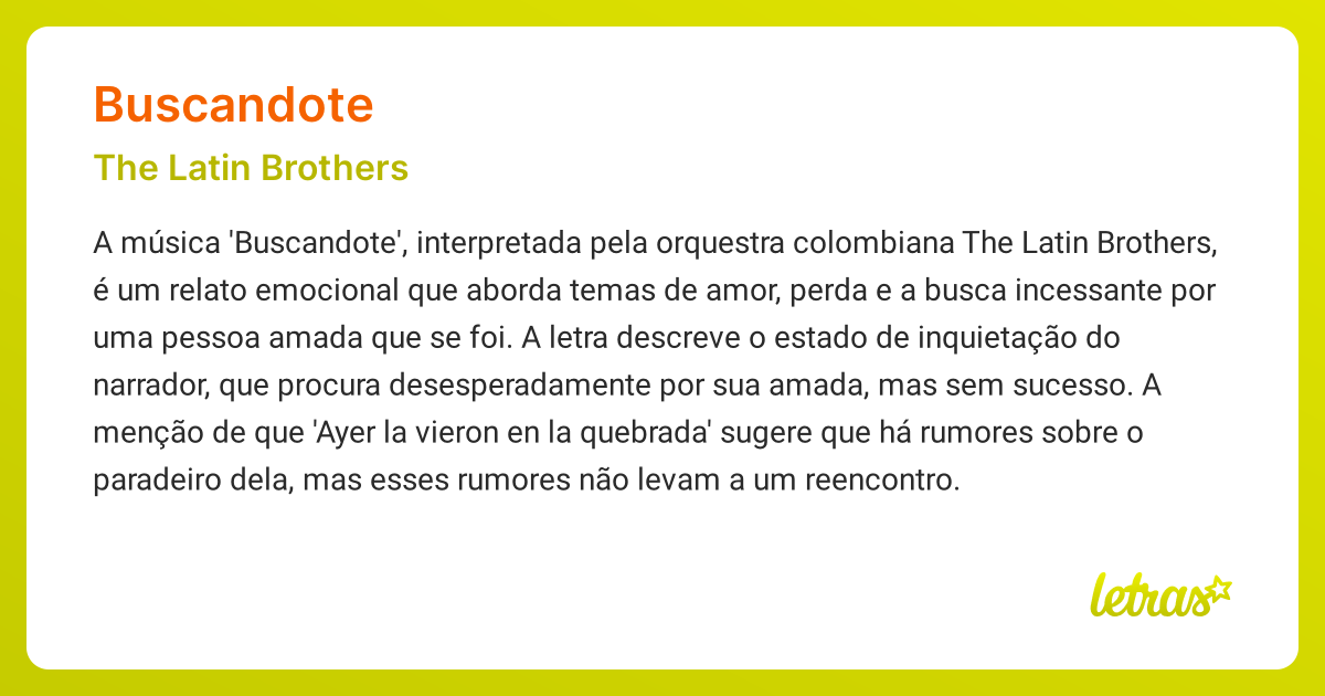 Significado da música BUSCANDOTE (The Latin Brothers) - LETRAS.MUS.BR