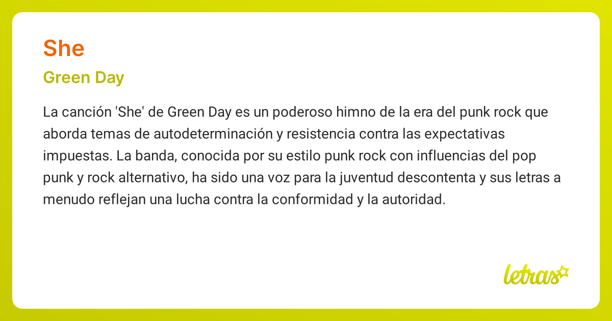 Significado de la canción SHE (Green Day) - LETRAS.COM