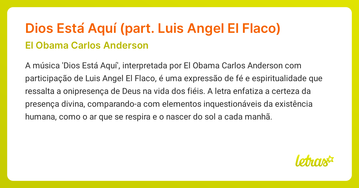 Significado da música Dios Está Aquí (part. Luis Angel El Flaco) (El ...