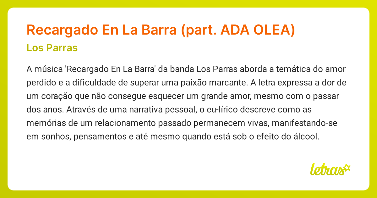 Significado da música Recargado En La Barra (part. ADA OLEA) (Los ...