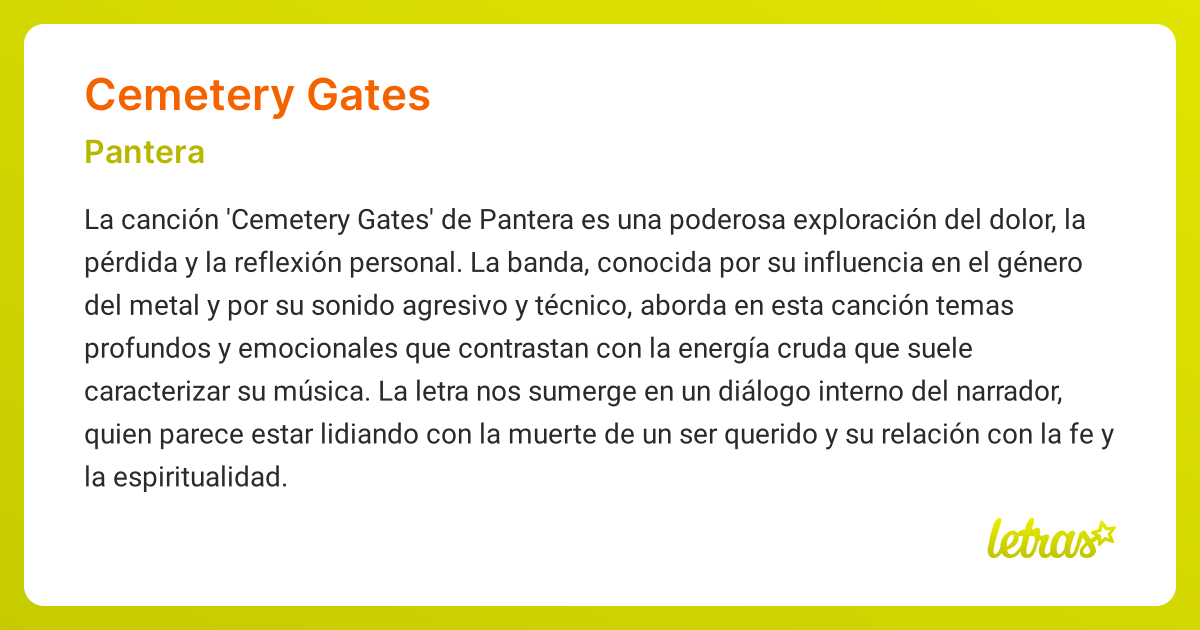 Significado de la canción CEMETERY GATES (Pantera) - LETRAS.COM