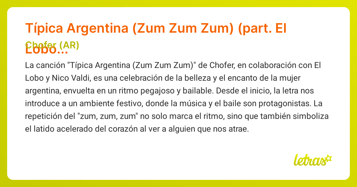 Significado de la canción Típica Argentina (Zum Zum Zum) (part. El Lobo ...