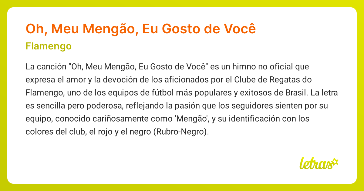 Significado de la canción Oh, Meu Mengão, Eu Gosto de Você (Flamengo ...