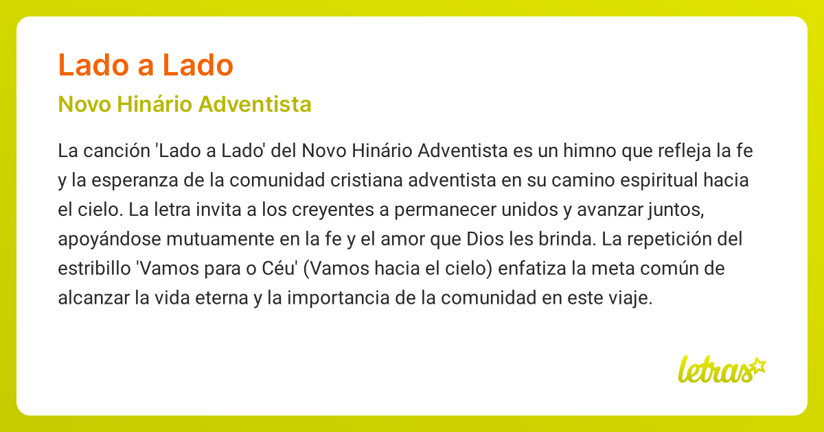 Significado de la canción LADO A LADO (Novo Hinário Adventista ...