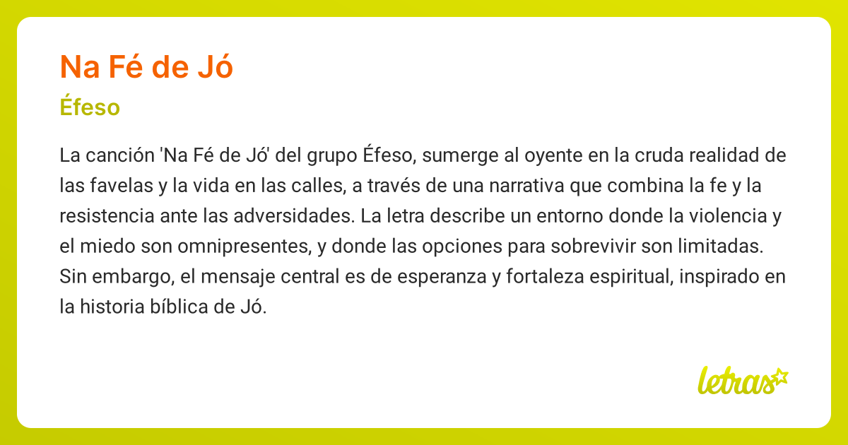 Significado de la canción NA FÉ DE JÓ (Éfeso) - LETRAS.COM