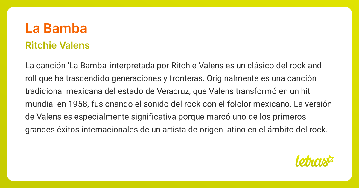 Significado de la canción LA BAMBA (Ritchie Valens) - LETRAS.COM