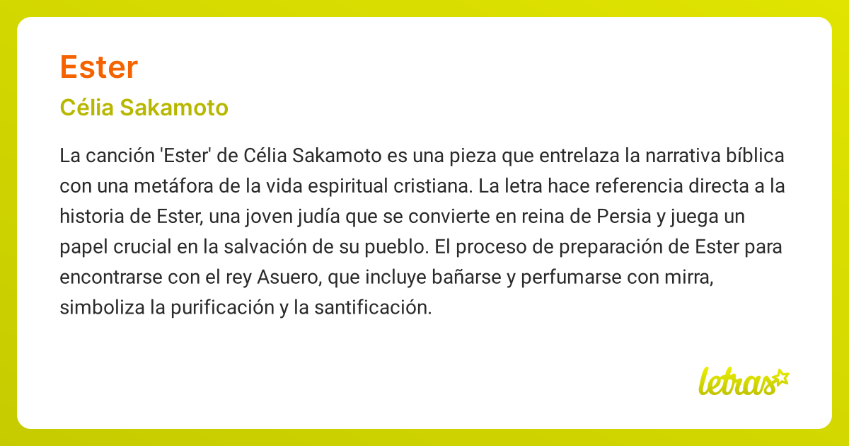 Significado de la canción ESTER (Célia Sakamoto) - LETRAS.COM