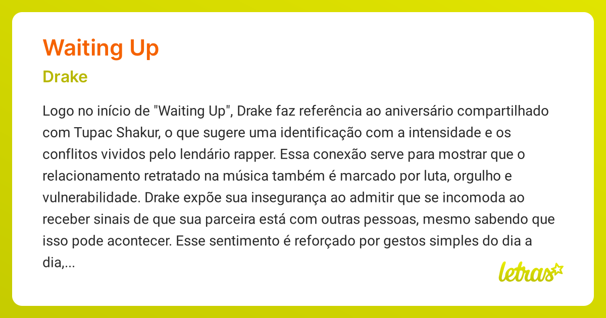 Significado da música WAITING UP (Drake) - LETRAS.MUS.BR