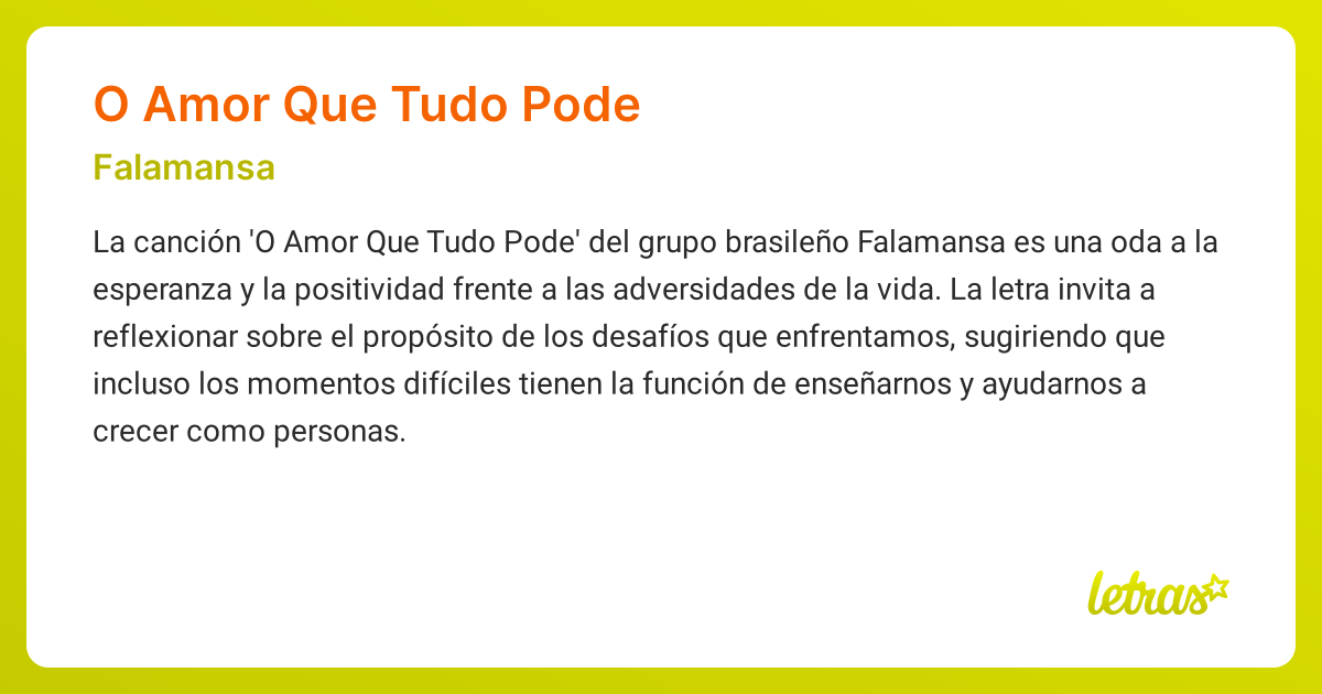 Significado de la canción O AMOR QUE TUDO PODE (Falamansa) - LETRAS.COM