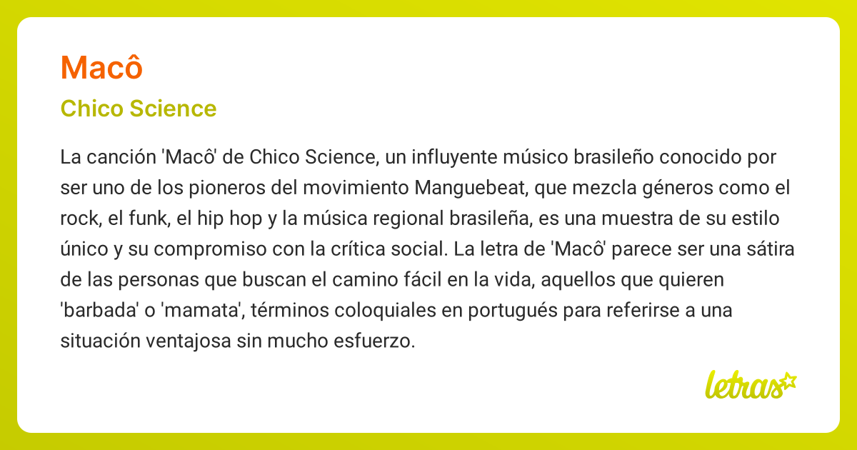Significado de la canción MACÔ (Chico Science) - LETRAS.COM