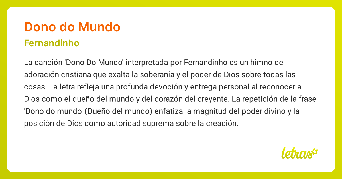 Significado de la canción DONO DO MUNDO (Fernandinho) - LETRAS.COM