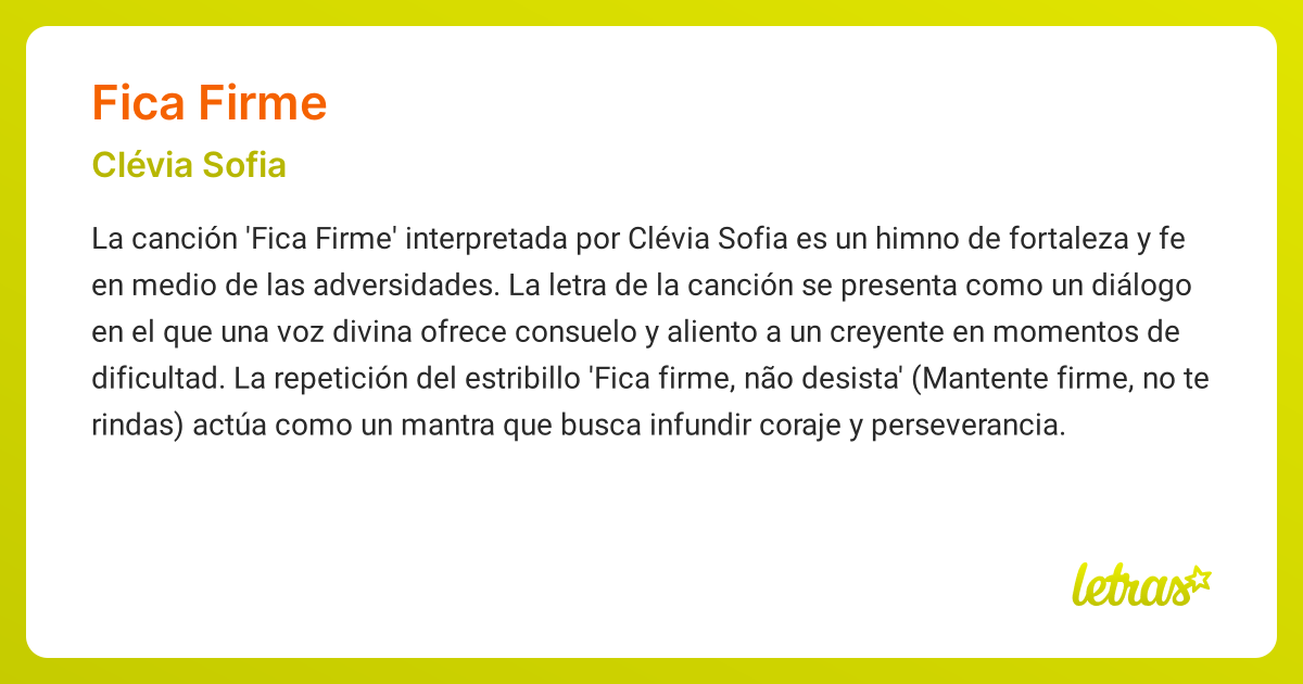 Significado de la canción FICA FIRME (Clévia Sofia) - LETRAS.COM