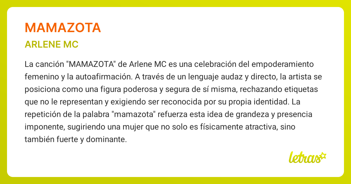 Significado de la canción MAMAZOTA (ARLENE MC) - LETRAS.COM