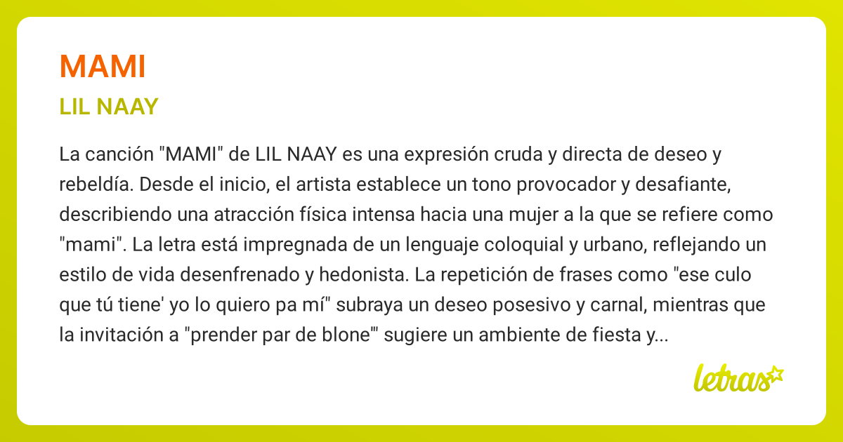 Significado de la canción MAMI (LIL NAAY) - LETRAS.COM