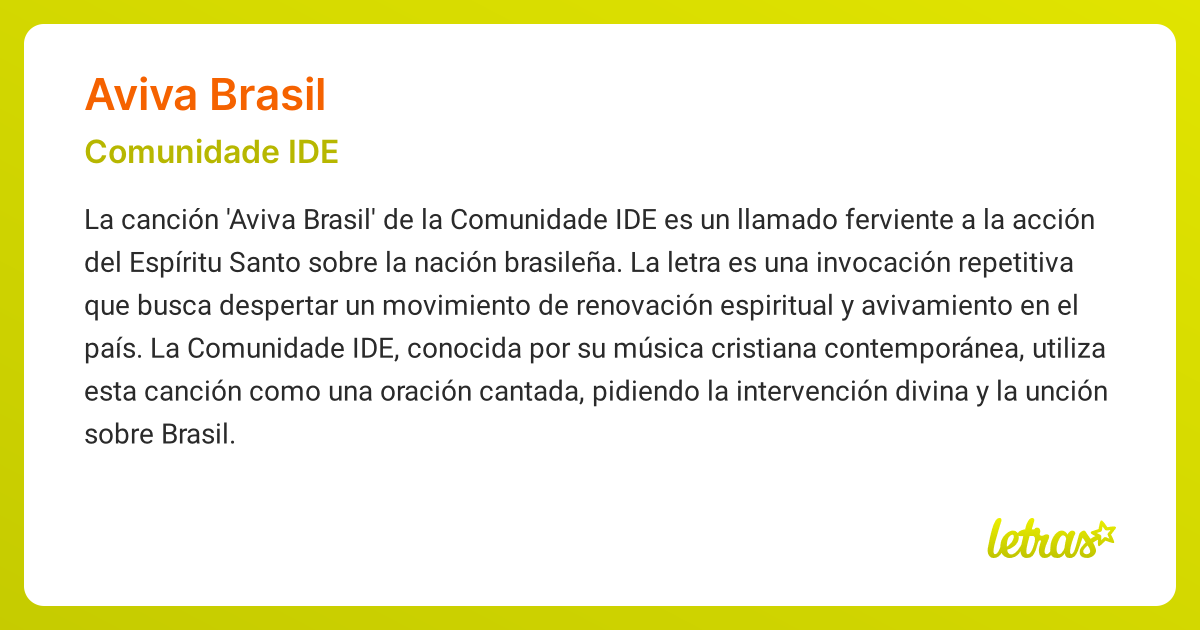 Significado de la canción AVIVA BRASIL (Comunidade IDE) - LETRAS.COM