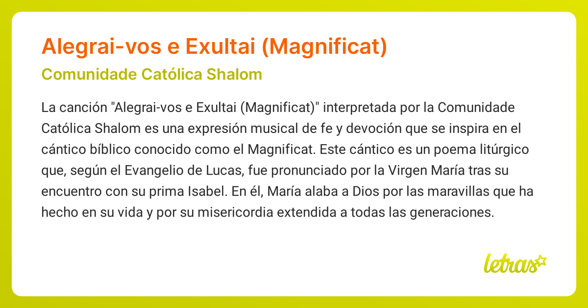 Significado de la canción Alegrai-vos e Exultai (Magnificat ...