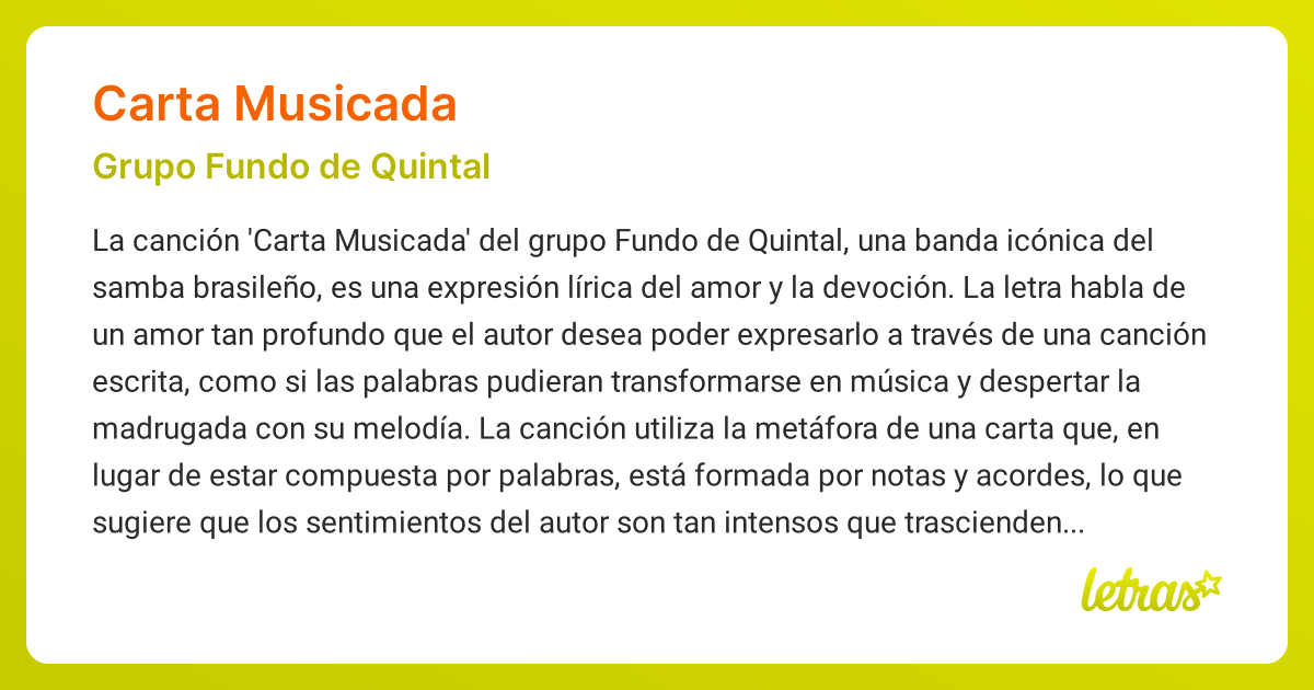 Significado de la canción CARTA MUSICADA (Grupo Fundo de Quintal ...