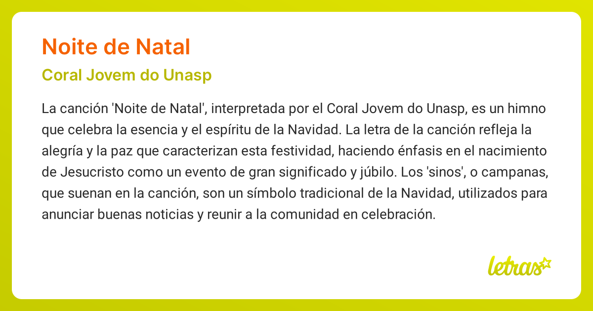 Significado de la canción NOITE DE NATAL (Coral Jovem do Unasp ...
